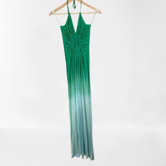 Sky | Dresses | New Sky Crochet Maxi Halter Dress Lace Up Ombre Green ...